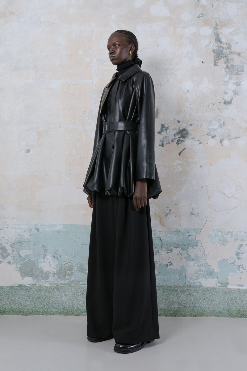 Exaggerated vegan leather trench jacket – GOEN.J