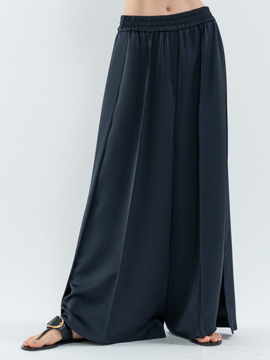 Slit Wide-Leg Pants with Overlays – GOEN.J