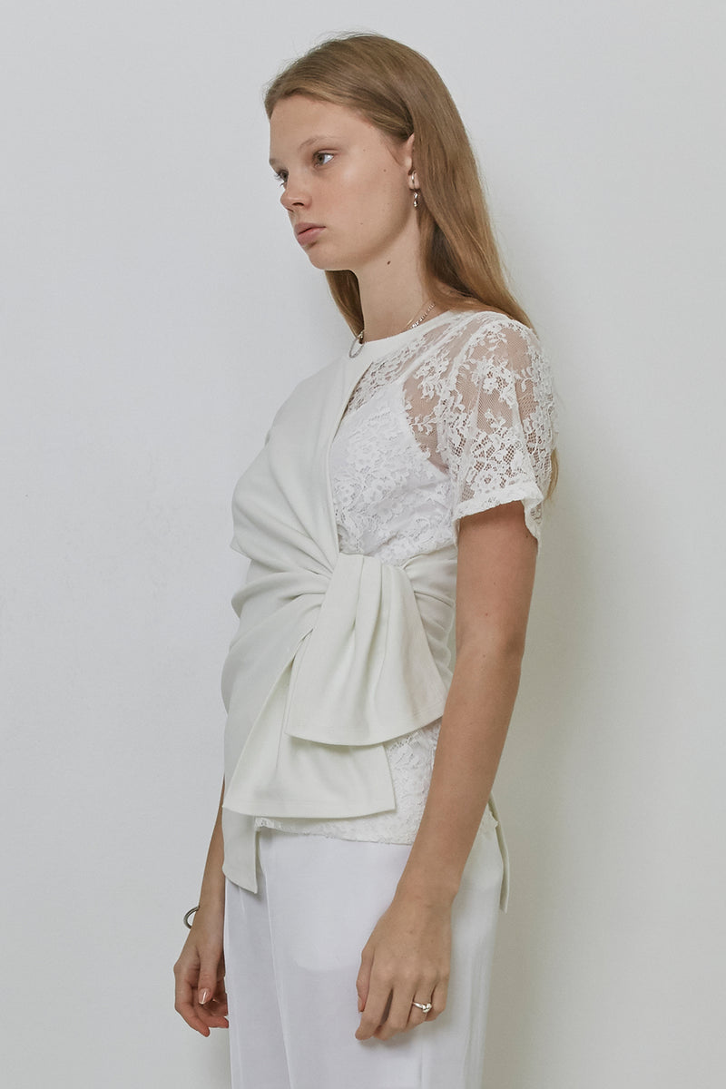 Cotton jersey and sheer lace body wrap top – GOEN.J
