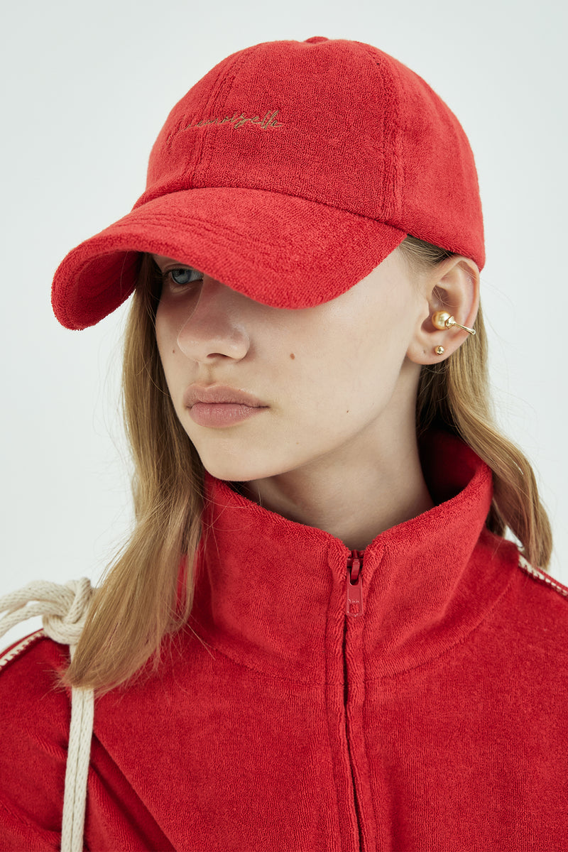 Mademoiselle-embroidered cotton terry baseball cap, Red – GOEN.J