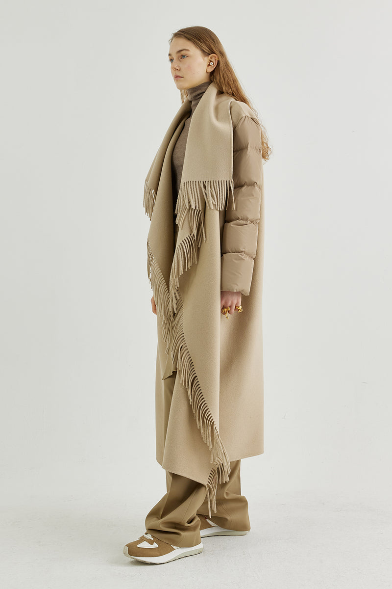 Quilted down sleeves double-faced wool fringed coat – GOEN.J